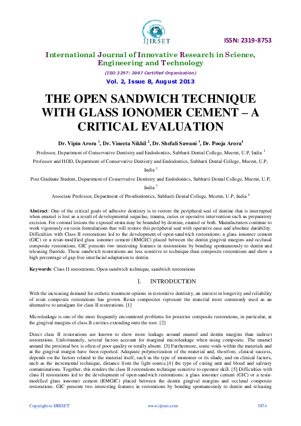 (PDF) Evaluating the Open Sandwich Technique in Dentistry