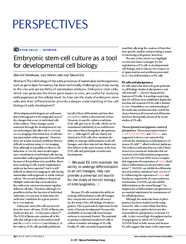 (PDF) Embryonic stem-cell culture as a tool for developmental cell biology