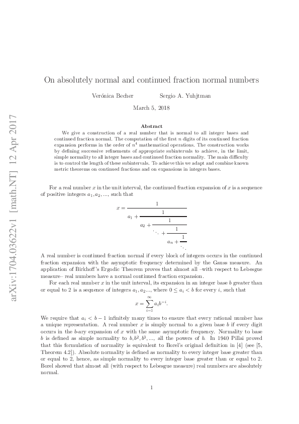 (PDF) On absolutely normal and continued fraction normal numbers