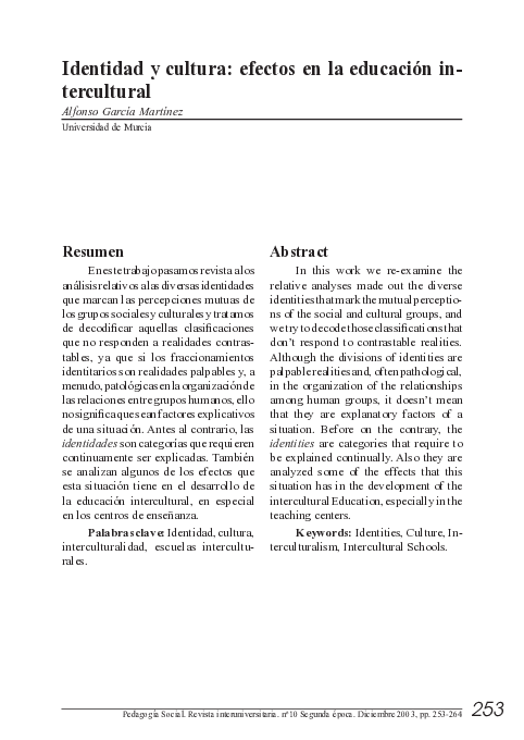 (PDF) Identidad y cultura: efectos en la educación intercultural