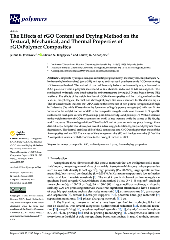 (PDF) The Effects of rGO Content and Drying Method on the Textural, Mechanical, and Thermal ...