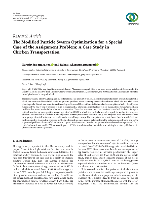 Pdf The Modified Particle Swarm Optimization For A Special Case Of The Assignment Problem A