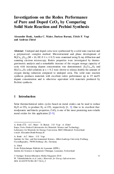 (PDF) Investigations on the Redox Performance of Pure and Doped CeO2 by ...