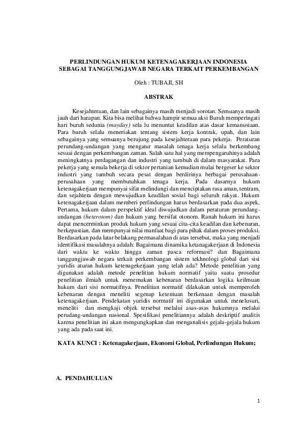 (PDF) PERLINDUNGAN HUKUM KETENAGAKERJAAN INDONESIA SEBAGAI ...
