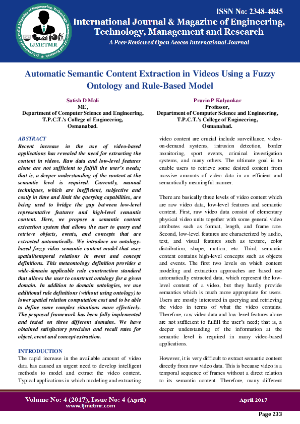 (PDF) Automatic Semantic Content Extraction in Videos Using a Fuzzy Ontology and Rule-Based Model