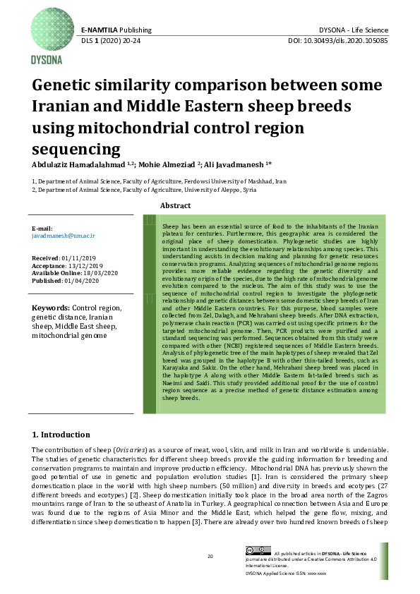 (PDF) Genetic similarity comparison between some Iranian and Middle Eastern sheep breeds using ...