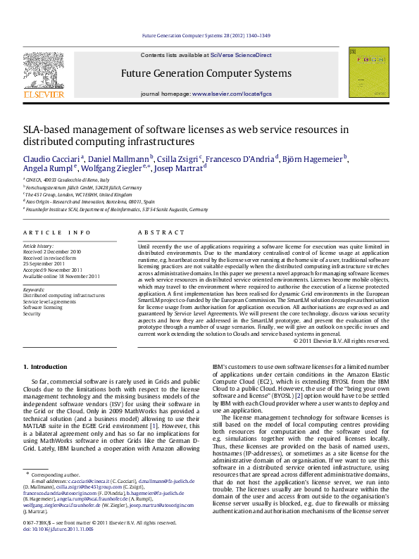 (PDF) SLA-based management of software licenses as web service resources in distributed ...