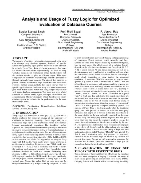 (PDF) Analysis and Usage of Fuzzy Logic for Optimized Evaluation of ... (PDF) Analysis and Usage of Fuzzy Logic for Optimized Evaluation of ...