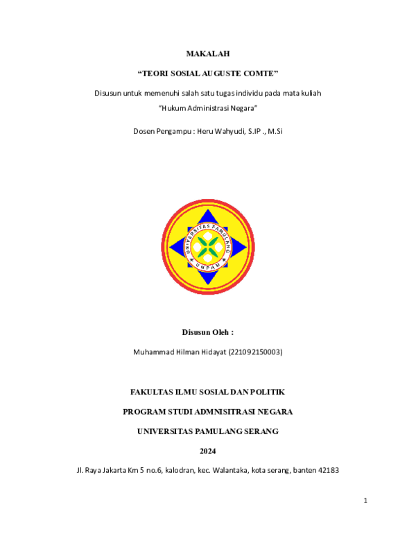 (PDF) Teori Sosial Auguste Comte
