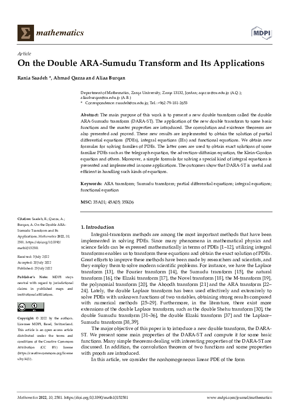 Pdf On The Double Ara Sumudu Transform And Its Applications