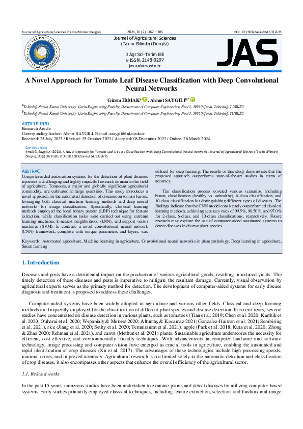 Pdf A Novel Approach For Tomato Leaf Disease Classification With Deep Convolutional Neural