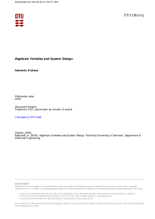 Pdf Algebraic Varieties And System Design