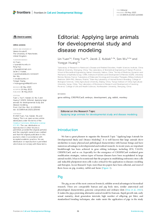 (PDF) Editorial: Applying large animals for developmental study and ...