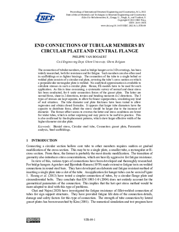 (PDF) End Connections of Tubular Members by Circular Plate and Central ...