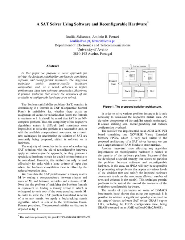 (PDF) A SAT Solver Using Software and Reconfigurable Hardware | Antonio Ferrari - Academia.edu