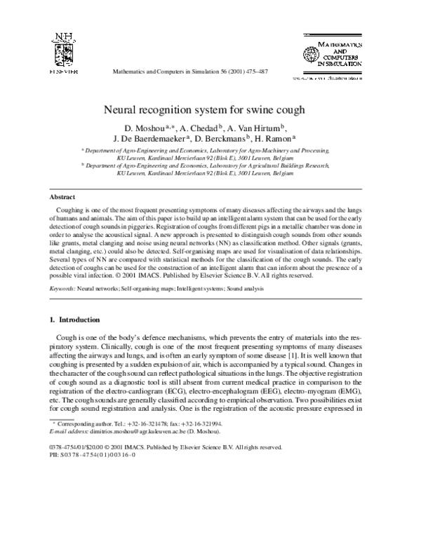 (PDF) Neural recognition system for swine cough