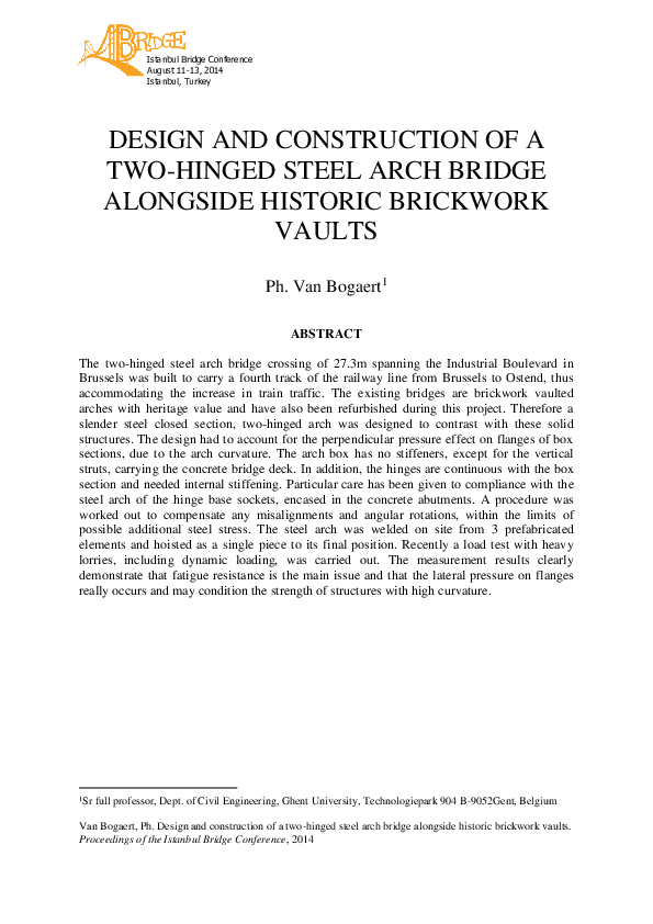 (PDF) Design and construction of a two-hinged steel arch bridge alongside historic brickwork ...