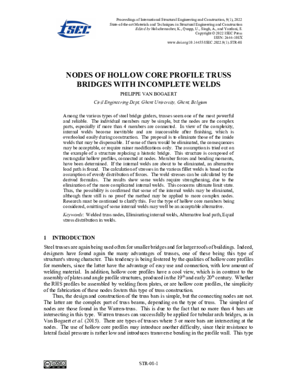 (PDF) Nodes of Hollow Core Profile Truss Bridges with Incomplete Welds