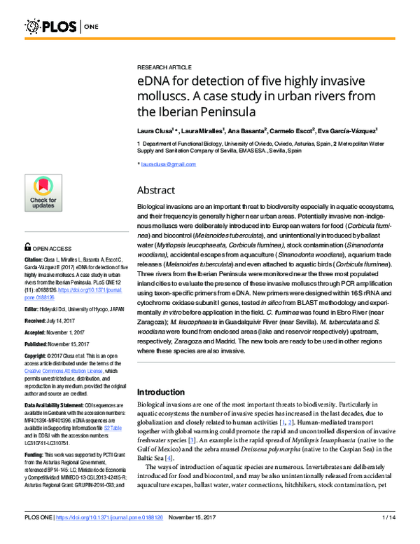 (PDF) eDNA for detection of five highly invasive molluscs. A case study ...