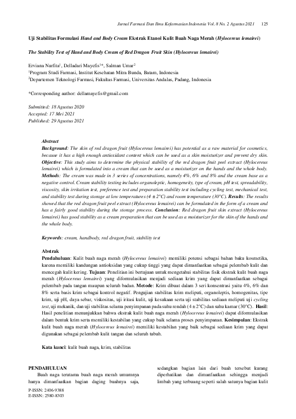 (PDF) Uji Stabilitas Formulasi Hand and Body Cream Ekstrak Etanol Kulit ...