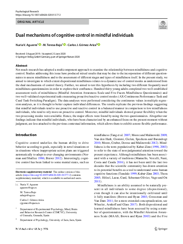 (PDF) Dual mechanisms of cognitive control in mindful individuals