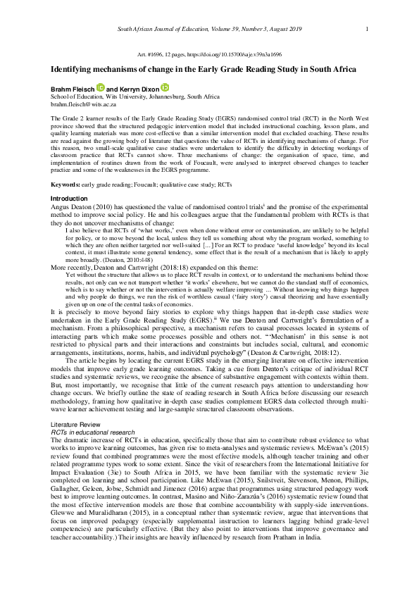 (PDF) Identifying mechanisms of change in the Early Grade Reading Study ...