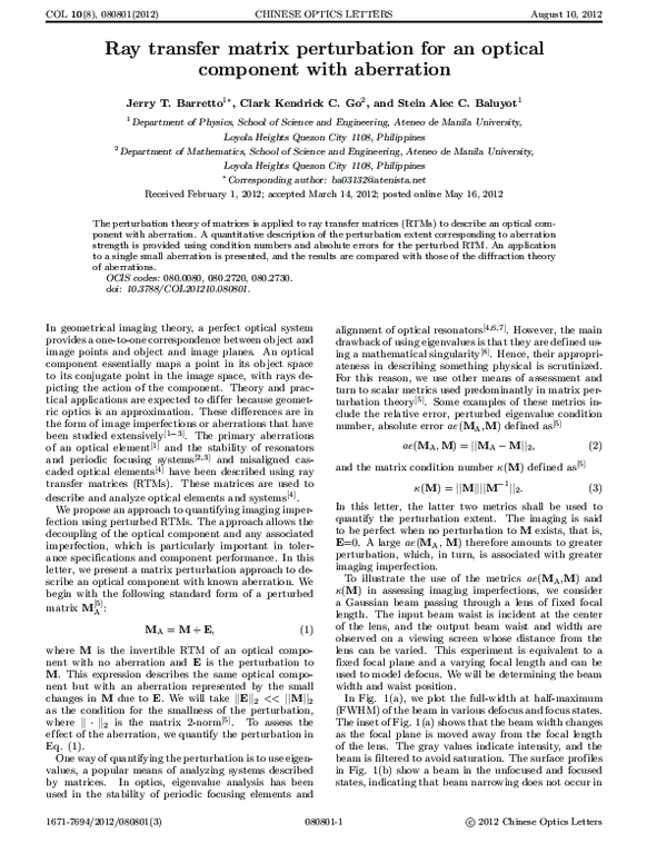 (PDF) Ray transfer matrix perturbation for an optical component with ...