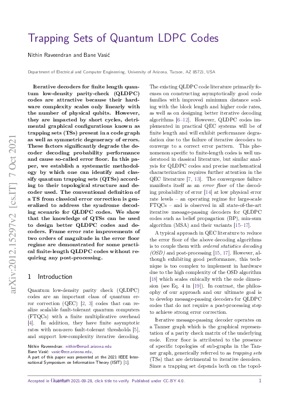 Pdf Trapping Sets Of Quantum Ldpc Codes