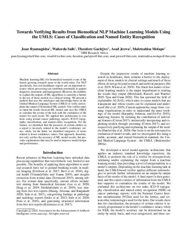 (PDF) Towards Verifying Results from Biomedical NLP Machine Learning Models Using the UMLS ...