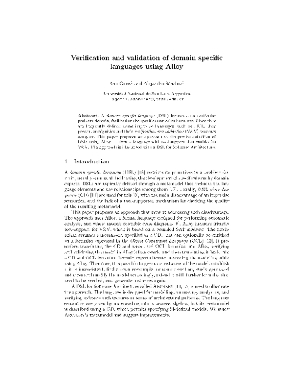 (PDF) Verification and validation of domain specific languages using Alloy