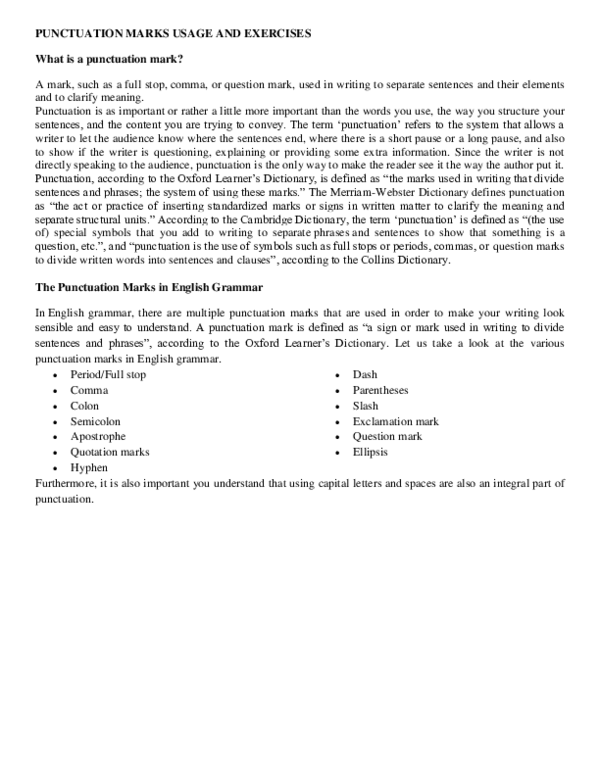 (PDF) PUNCTUATION MARKS USAGE AND EXERCISES