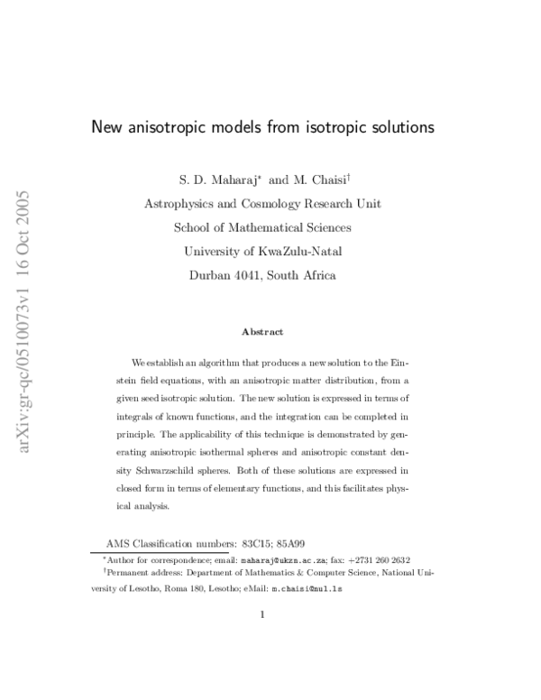 (PDF) New anisotropic models from isotropic solutions