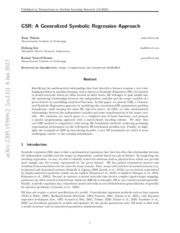 (PDF) GSR: A Generalized Symbolic Regression Approach