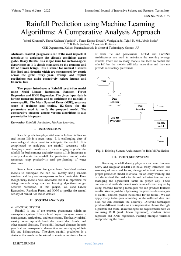 Pdf Rainfall Prediction Using Machine Learning Algorithms A Comparative Analysis Approach