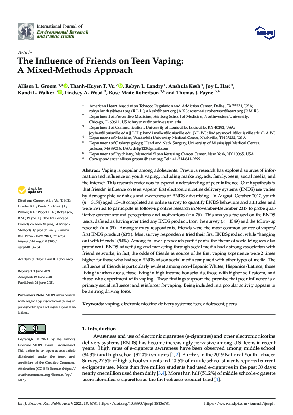 (PDF) The Influence of Friends on Teen Vaping: A Mixed-Methods Approach