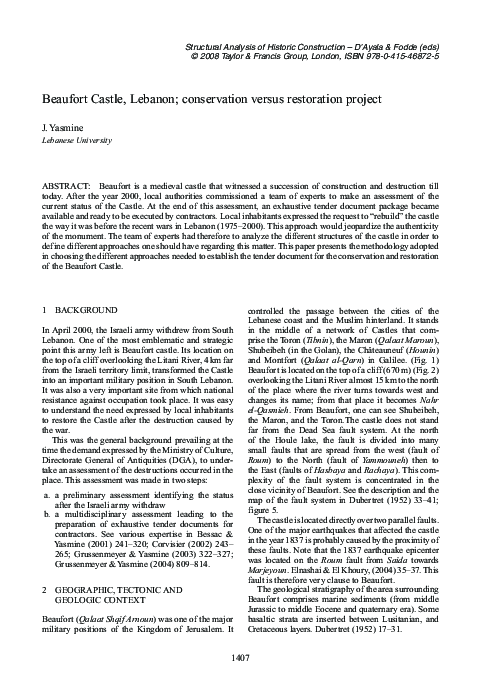 (PDF) Beaufort Castle, Lebanon; conservation versus restoration project