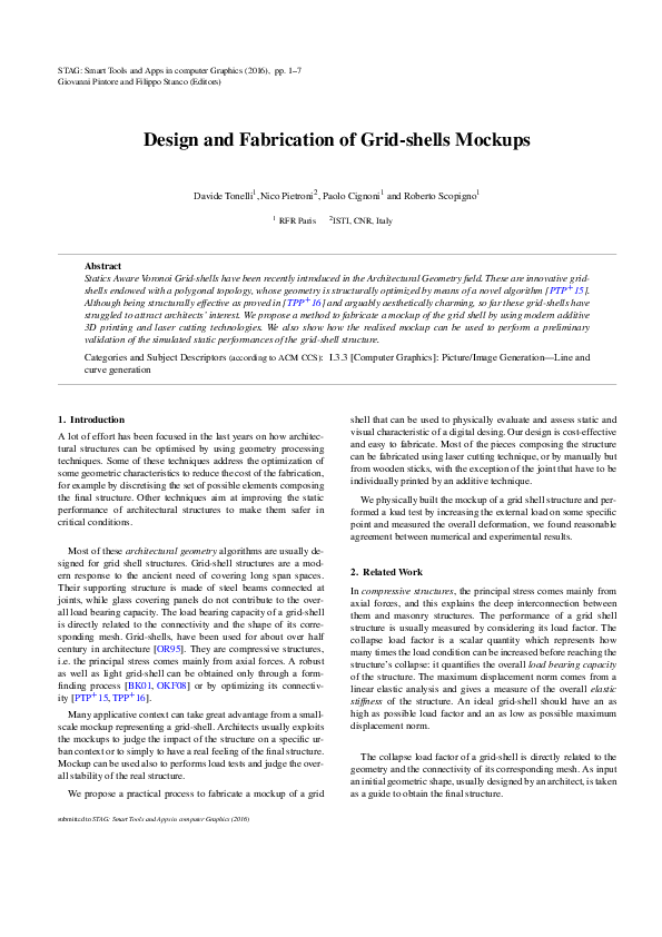 (PDF) Design and Fabrication of Grid-shells Mockups