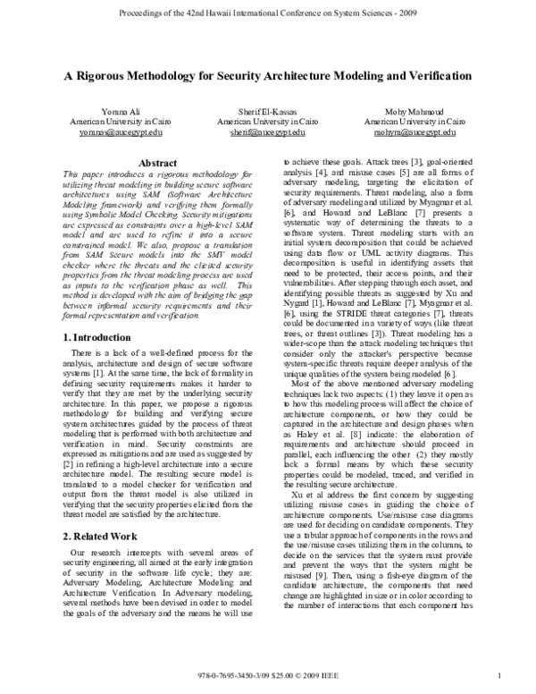 (PDF) A rigorous methodology for security architecture modeling and verification