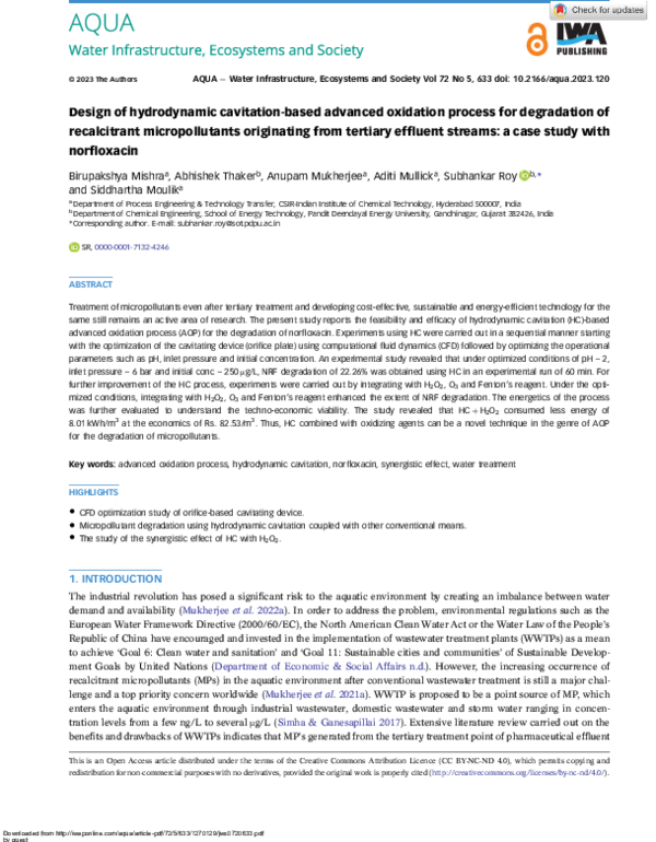 (PDF) Design of hydrodynamic cavitation-based advanced oxidation ...
