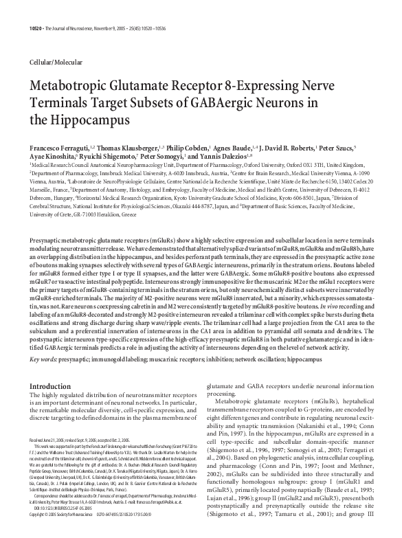 (PDF) Metabotropic Glutamate Receptor 8-Expressing Nerve Terminals ...
