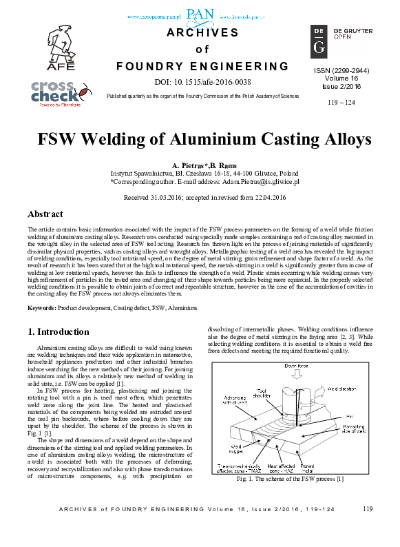 (PDF) FSW Welding of Aluminium Casting Alloys