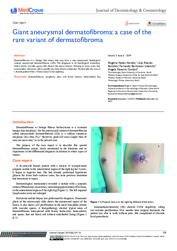 (PDF) Giant aneurysmal dermatofibroma: a case of the rare variant of ...