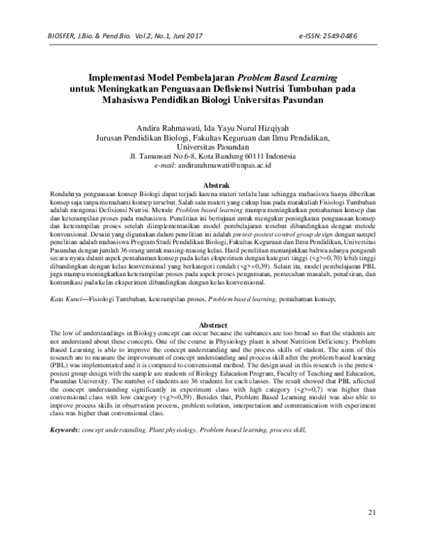 (PDF) Implementasi Model Pembelajaran Problem Based Learning untuk Meningkatkan Penguasaan ...