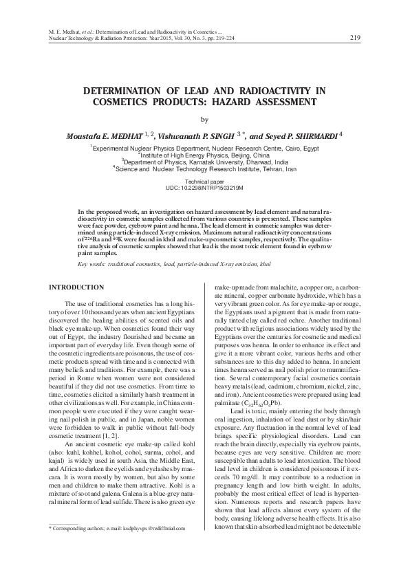 (PDF) Determination of lead and radioactivity in cosmetics products ...