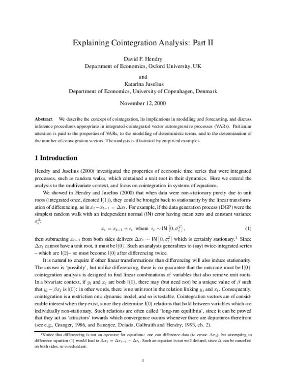 (PDF) Explaining Cointegration Analysis: Part II