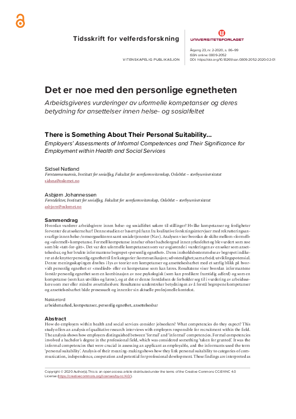 (PDF) Det er noe med den personlige egnetheten