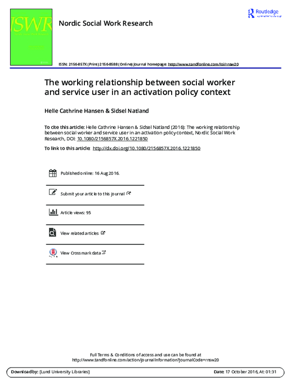 (PDF) The working relationship between social worker and service user ...