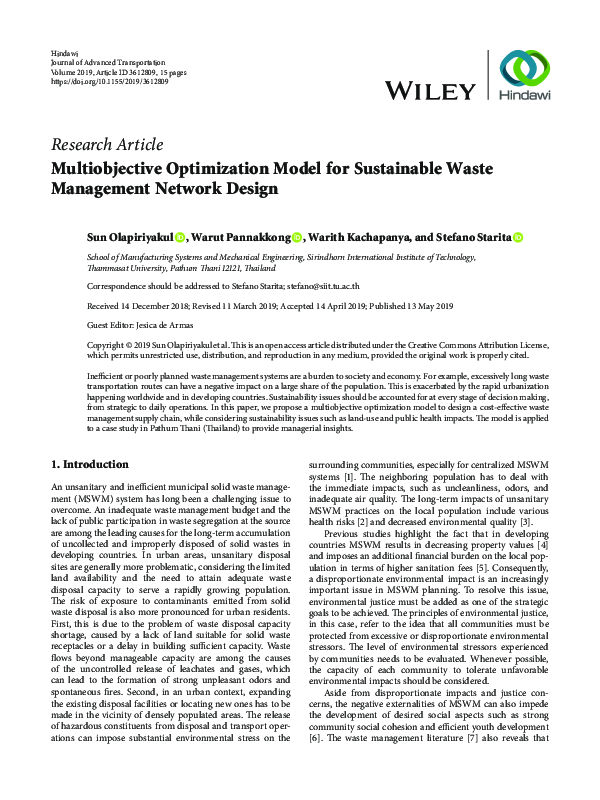 (PDF) Multiobjective Optimization Model for Sustainable Waste Management Network Design