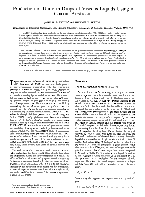(PDF) Production of uniform drops of viscous liquids using a coaxial ...