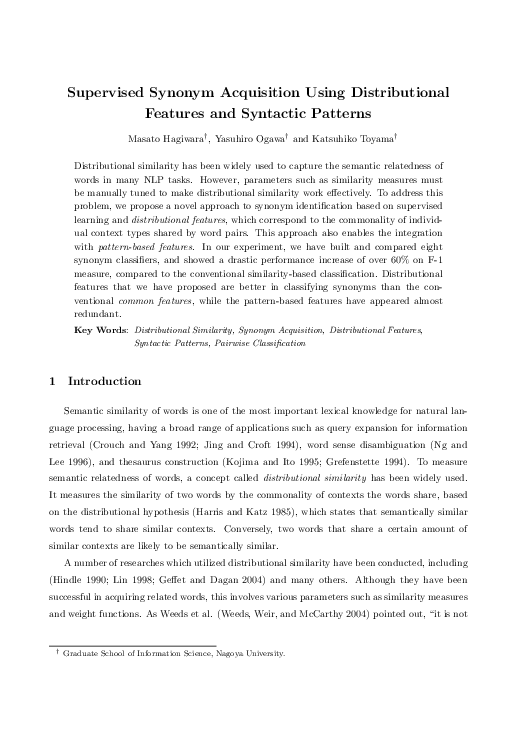 (PDF) Supervised Synonym Acquisition Using Distributional Features and ...